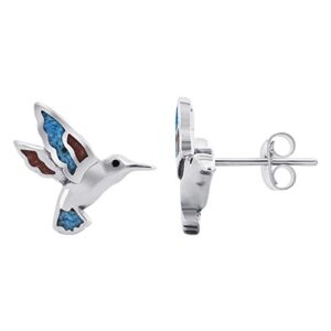 turquoise gemstone humming bird southwestern style 925 sterling silver post back stud earrings for women