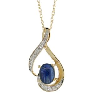 14k yellow gold natural blue sapphire necklace 1.24 ct 7x5 oval, 0.07 ct diamond 18 inch