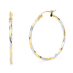 14k real two tone gold 1.5mm thickness twisted tube hoop earrings (25 x 25 mm)