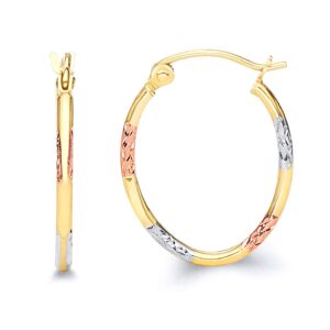 14k real tri color gold 1.5mm thickness tube oval hoop earrings (20 x 15 mm)