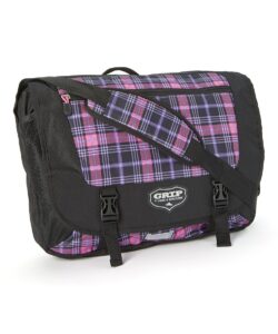 grip by high sierra payback messenger bag - pink plaid/black