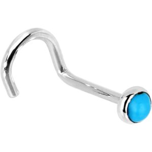 body candy solid 14k white gold 2mm turquoise right nose stud screw 20 gauge 1/4"