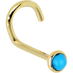 body candy solid 14k yellow gold 2mm turquoise left nose stud screw 20 gauge 1/4"