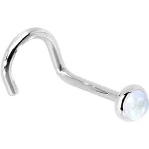 body candy solid 14k white gold 2mm rainbow moonstone right nose stud screw 20 gauge 1/4"