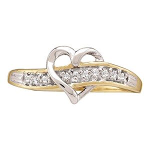 sonia jewels size - 11-10k yellow and white two 2 tone gold heart shape round cut ladies diamond wedding ring band 8mm (.05 cttw)