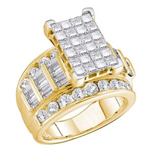 Sonia Jewels Size - 4.5-14k Yellow Gold Large Emerald Shape Invisible Channel Set Princess, Round & Baguette Ladies Diamond Engagement Wedding Ring Band 11mm (3.0 cttw)