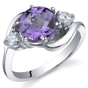 peora amethyst 3-stone ring for women 925 sterling silver, natural gemstone, 1.75 carats round shape 8mm, size 5