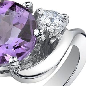 PEORA Amethyst 3-Stone Ring for Women 925 Sterling Silver, Natural Gemstone, 1.75 Carats Round Shape 8mm, Size 5