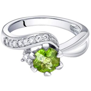 PEORA Peridot Ethereal Solitaire Ring for Women 925 Sterling Silver, Natural Gemstone, 0.75 Carat Round Shape 6mm, Comfort Fit, Size 7