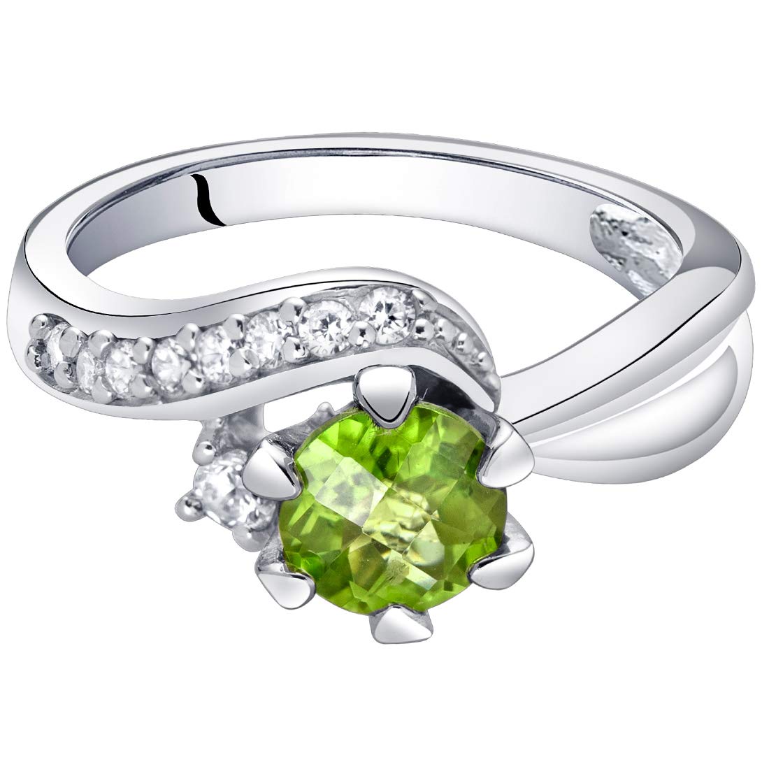 PEORA Peridot Ethereal Solitaire Ring for Women 925 Sterling Silver, Natural Gemstone, 0.75 Carat Round Shape 6mm, Comfort Fit, Size 7