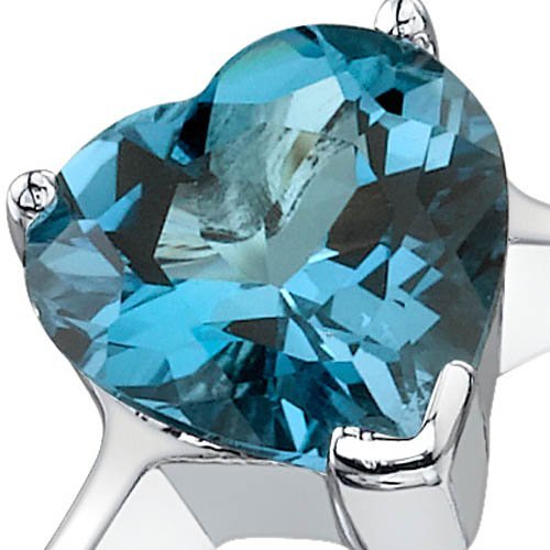 PEORA Cupids Heart 2.25 carats London Blue Topaz Ring in Sterling Silver Size 6