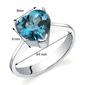 PEORA Cupids Heart 2.25 carats London Blue Topaz Ring in Sterling Silver Size 6