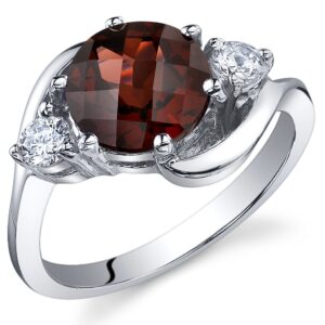 peora garnet 3-stone ring for women 925 sterling silver, natural gemstone, 2.25 carats round shape 8mm, size 9