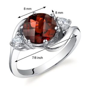 PEORA Garnet 3-Stone Ring for Women 925 Sterling Silver, Natural Gemstone, 2.25 Carats Round Shape 8mm, Size 9