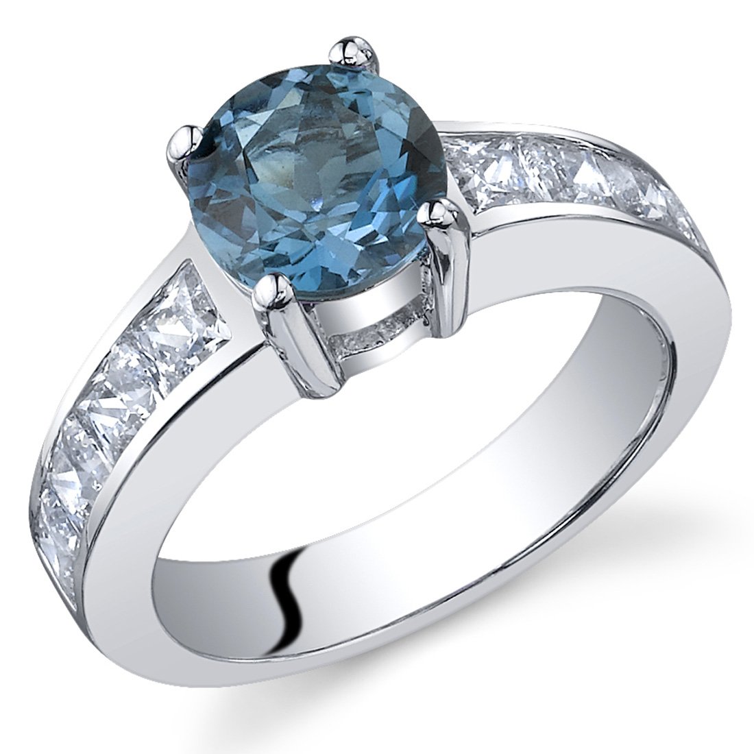 PEORA London Blue Topaz Promise Ring in Sterling Silver, Natural Gemstone, Solitaire Round Shape, 7mm, 1.50 Carats total, Size 5