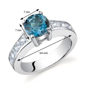 PEORA London Blue Topaz Promise Ring in Sterling Silver, Natural Gemstone, Solitaire Round Shape, 7mm, 1.50 Carats total, Size 5