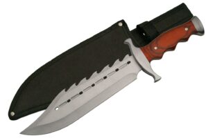 szco supplies 15" gator back bowie knife stainless steel wood handle with sheath, brown (211398)