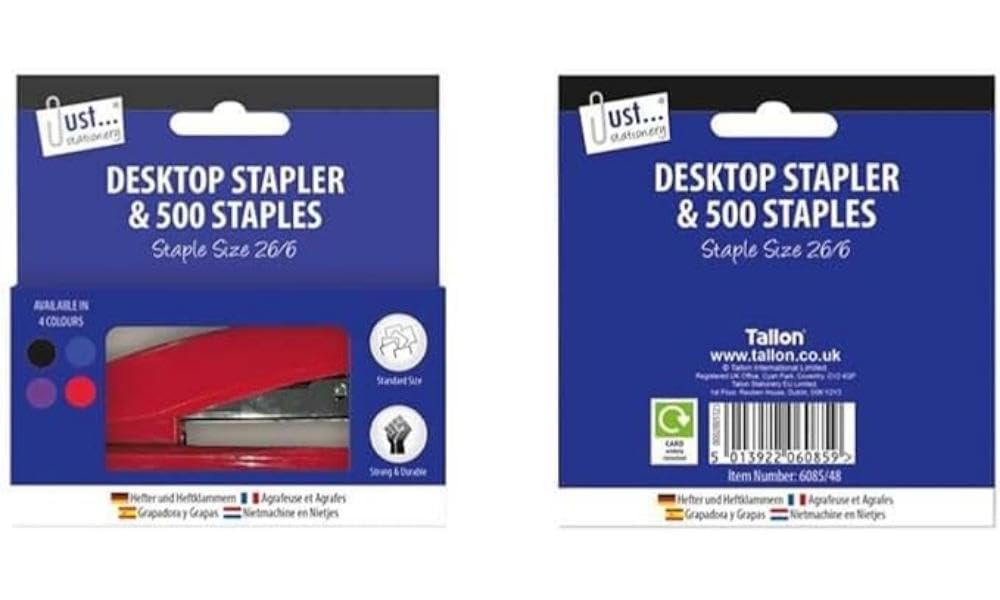 Just Stationery Stapler with 500 No 26 Staples, Assorted Colours