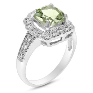 1 cttw 7 mm cushion cut green amethyst prasiolite ring in .925 sterling silver size 9