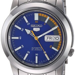 SEIKO SNKK27 Automatic Watch for Men 5-7S Collection - Blue Dial with Contrast, Day/Date Calendar, Luminous Hands, Stainless Steel Case & Bracelet