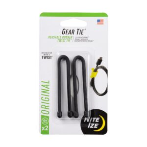 nite ize gt6-2pk-01 original gear rubber twist tie, 2 count (pack of 1), black