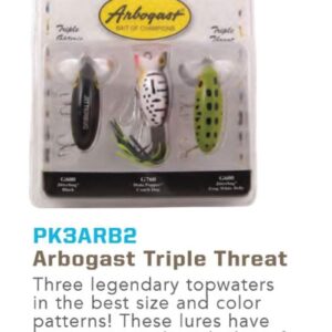 Arbogast Triple Threat Fishing Lure, Includes 2 Jitterbug Lures and 1 Hula Popper Lure, Freshwater Fishing Lures and Accessories