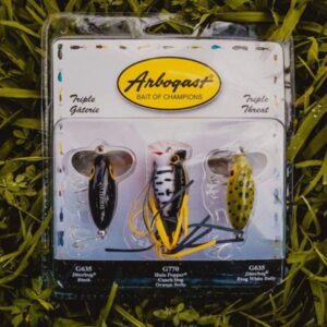 Arbogast Triple Threat Fishing Lure, Includes 2 Jitterbug Lures and 1 Hula Popper Lure, Freshwater Fishing Lures and Accessories