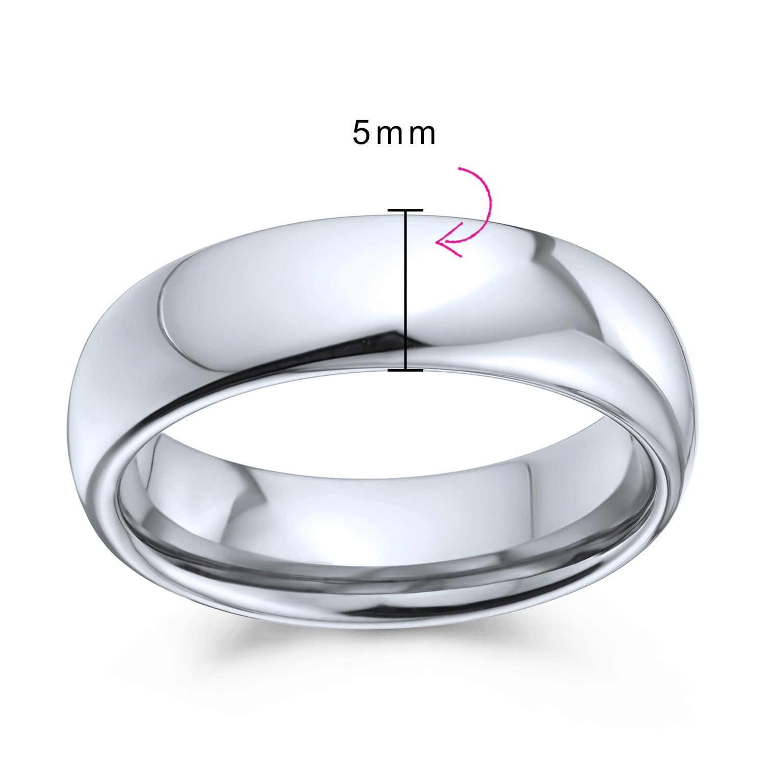 Bling Jewelry Plain Simple Dome Couples Titanium Wedding Band Polished Ring For Men For Women Comfort Fit Silver Tone 5MM