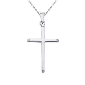 14k white gold plain cross pendant with 18" chain