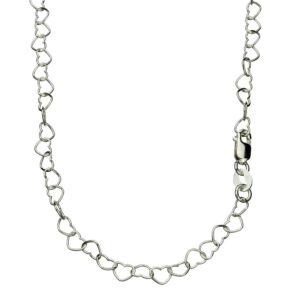 heart link sterling silver nickel free chain necklace italy adjustable, 16-18"