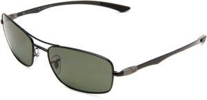 ray-ban rb8309 steel aviator sunglasses, black frame/green polarized lens, 59 mm