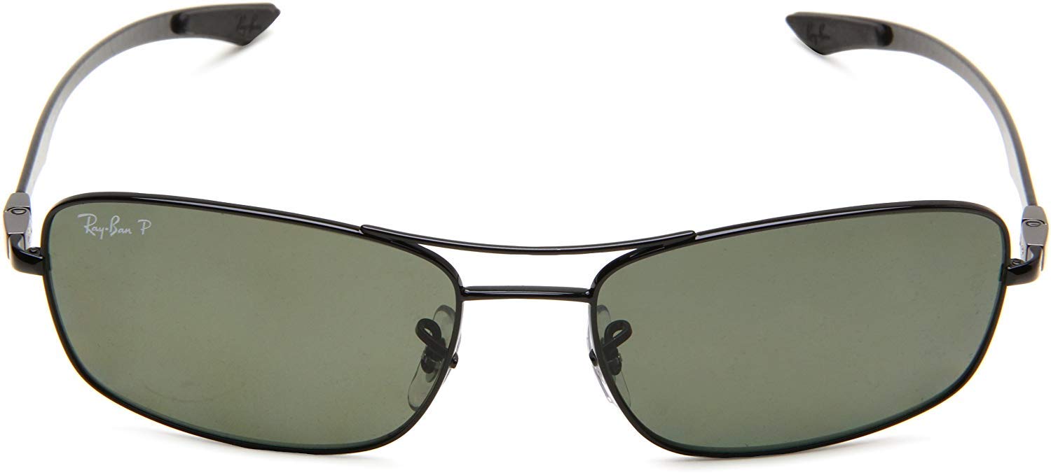 Ray-Ban RB8309 Steel Aviator Sunglasses, Black Frame/Green Polarized Lens, 59 mm