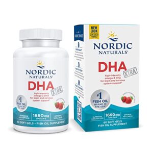 nordic naturals dha xtra, strawberry - 60 soft gels - 1660 mg omega-3 - high-intensity dha formula for brain & nervous system support - non-gmo - 30 servings