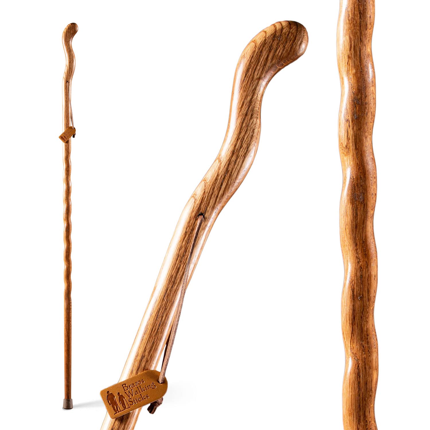 Brazos Handcrafted Wood Walking Stick, Twisted Oak, Ergonomic Style Handle, for Men & Women, Made in the USA, Tan, 48"