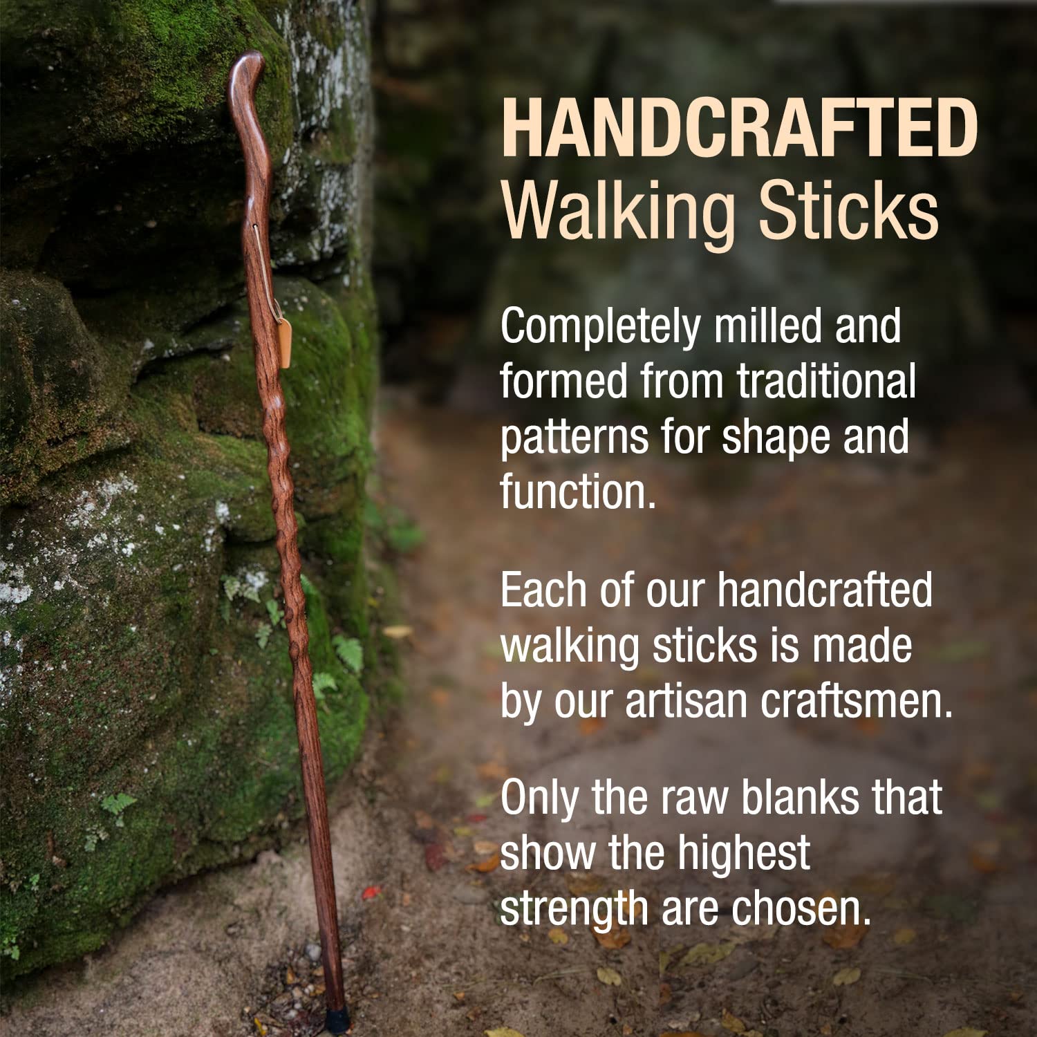 Brazos Handcrafted Wood Walking Stick, Twisted Oak, Ergonomic Style Handle, for Men & Women, Made in the USA, Tan, 48"