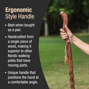 Brazos Handcrafted Wood Walking Stick, Twisted Oak, Ergonomic Style Handle, for Men & Women, Made in the USA, Tan, 48"