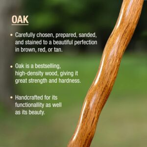 Brazos Handcrafted Wood Walking Stick, Twisted Oak, Ergonomic Style Handle, for Men & Women, Made in the USA, Tan, 48"