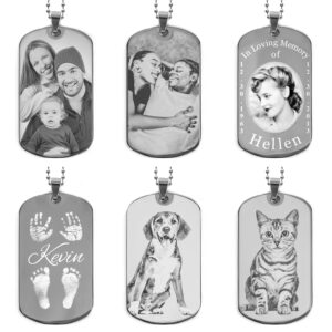 personalized custom photo text engraving dog tags stainless steel necklace memorial necklace - family, love, cat, dog, pets photo