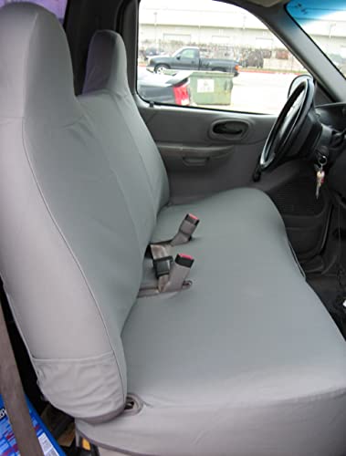 Durafit Seat Covers Made to fit 1999-2007 Ford F150 Seat Covers Exact Fit, Front Solid Bottom, Solid Back Bench with Molded Headrests | Seat Covers for Trucks Ford F150 | Gray Twill Fabric