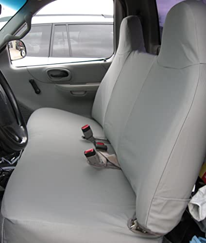 Durafit Seat Covers Made to fit 1999-2007 Ford F150 Seat Covers Exact Fit, Front Solid Bottom, Solid Back Bench with Molded Headrests | Seat Covers for Trucks Ford F150 | Gray Twill Fabric