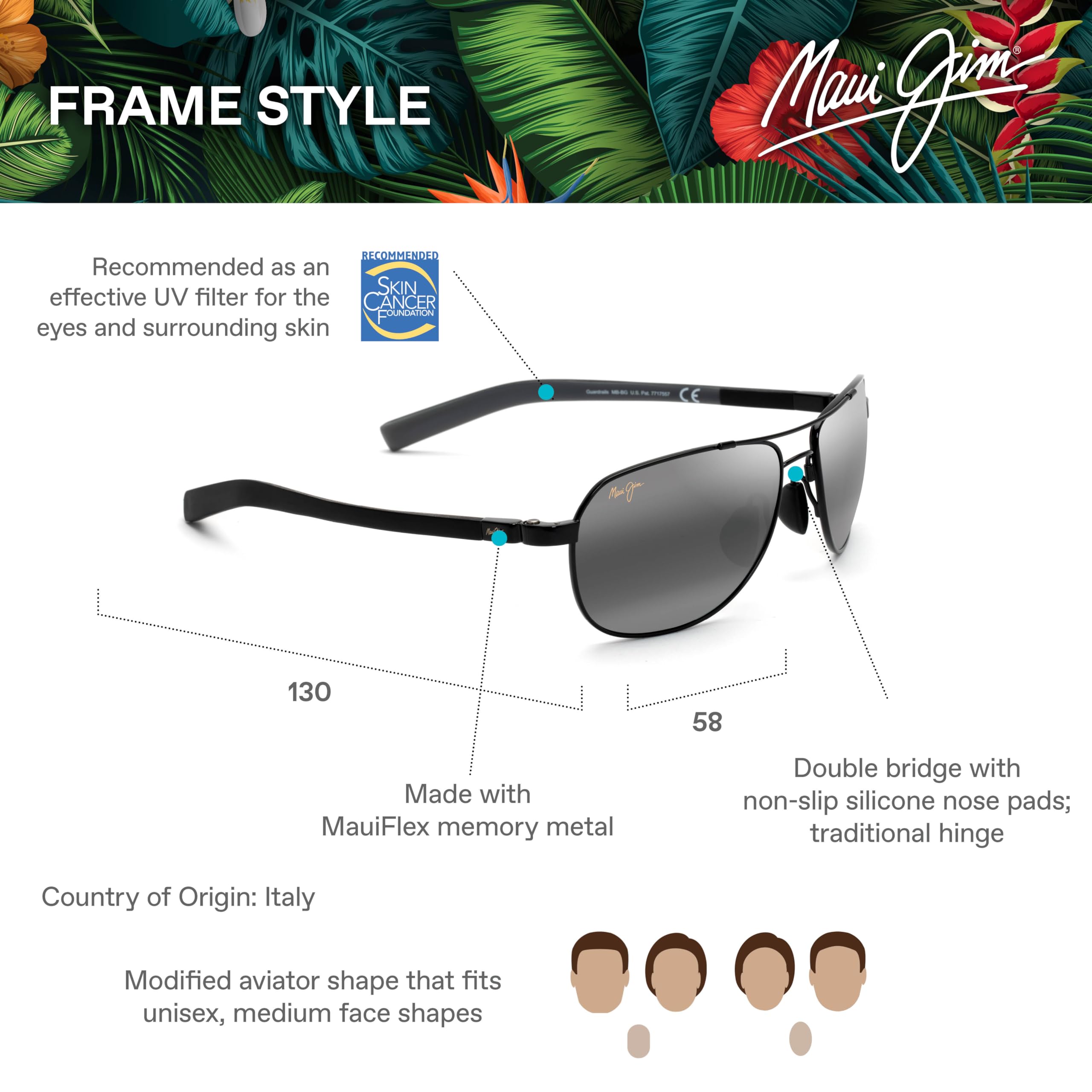 Maui Jim Guardrails w/ Patented PolarizedPlus2 Lenses Polarized Lifestyle Sunglasses, Gloss Black/Neutral Grey Polarized, Medium