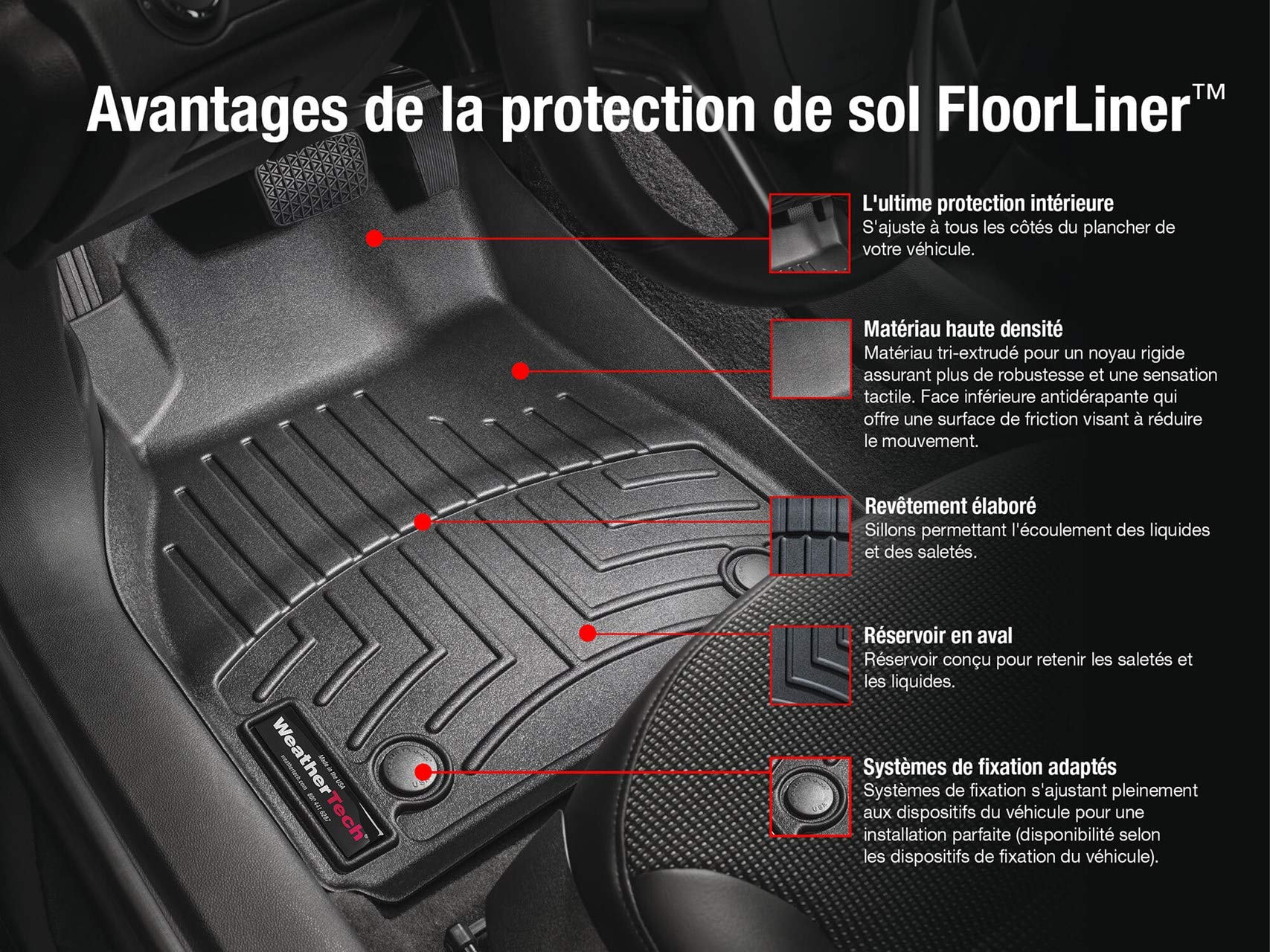 WeatherTech Custom Fit FloorLiners for Durango, Grand Cherokee - 2nd Row (443242), Black