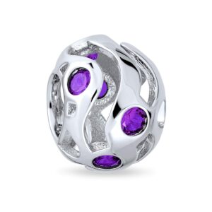 bling jewelry purple wave simulated amethyst cz charm bead for women .925 sterling silver for european bracelet february birth month