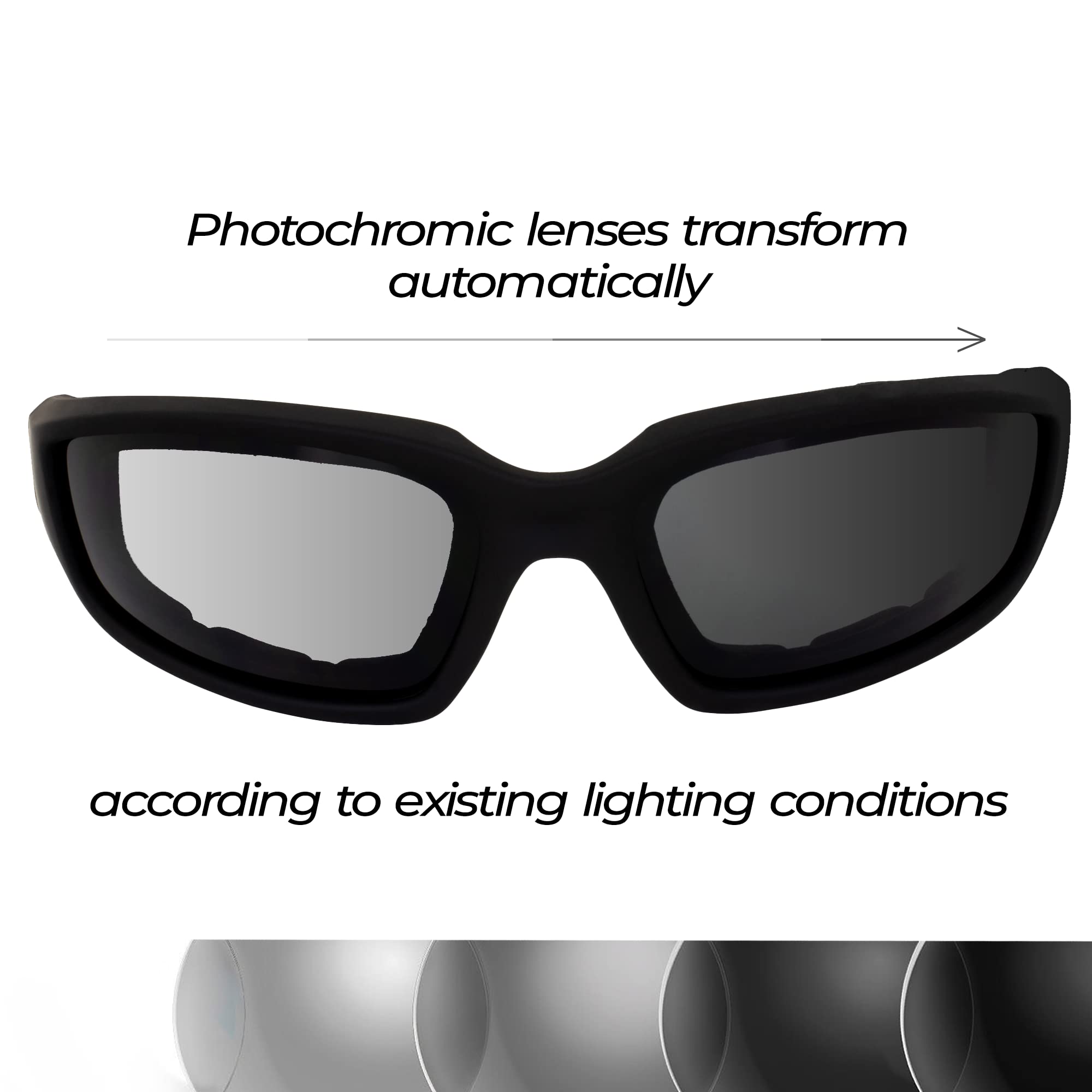 Global Vision Kickback 24 Photochromic Transition Riding Motorcycle Sunglasses Riding Glasses Color Changing Lenses