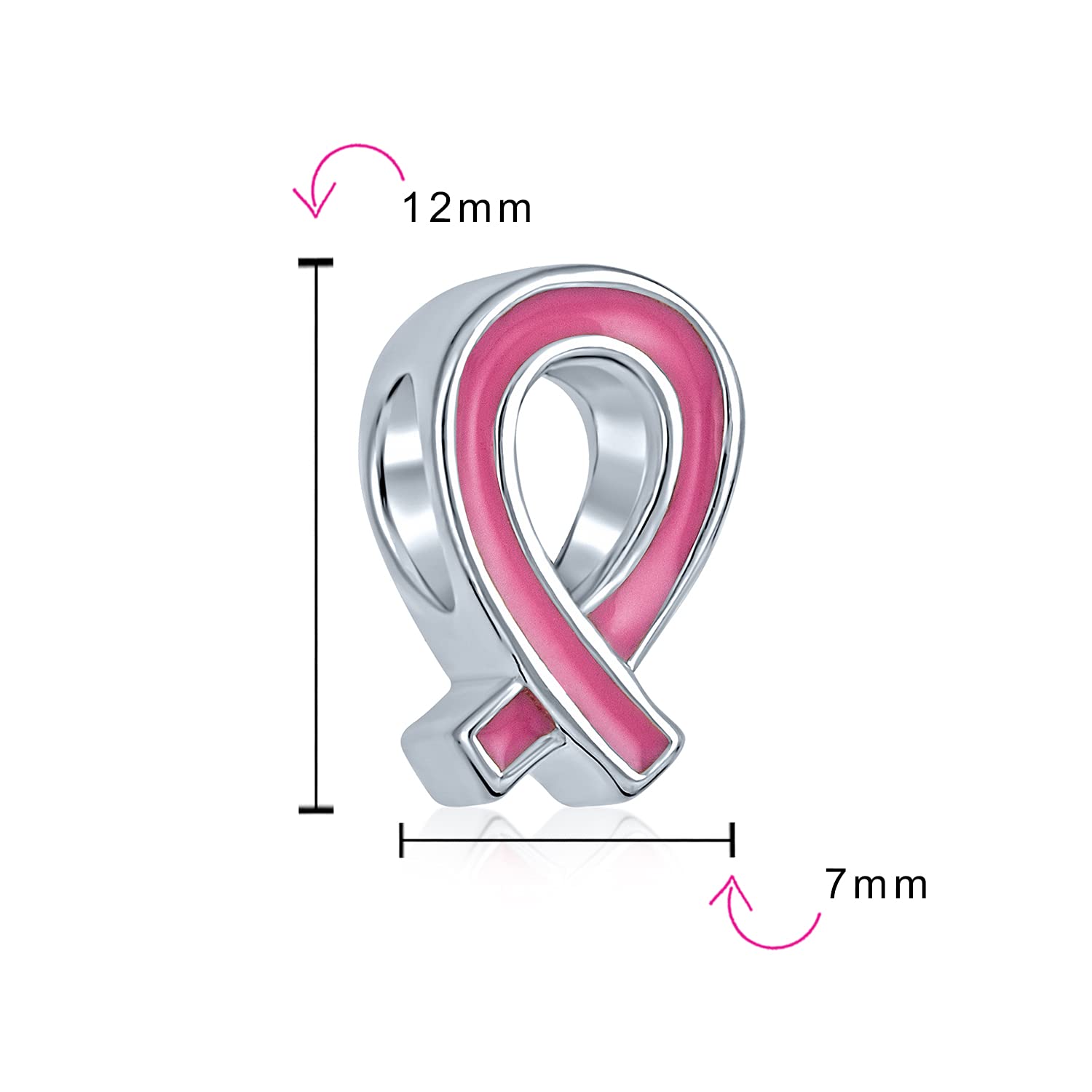 Radiant Pink Ribbon Enamel Hope Breast Cancer Survivor Charm Bead - Authentic .925 Sterling Silver - Compatible with European Bracelets - Inspirational Jewelry for Women