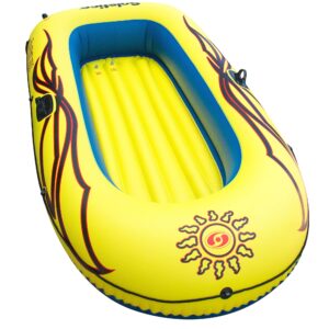 solstice inflatable boat rafts 3 person for adults & kids comes w/ pole oar holders cushioned comfortable base grab line 8 ft size sunskiff kits dinghy air floor yellow