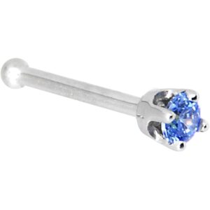 solid 14k white gold 2mm arctic blue cubic zirconia nose stud bone 20 gauge 1/4"