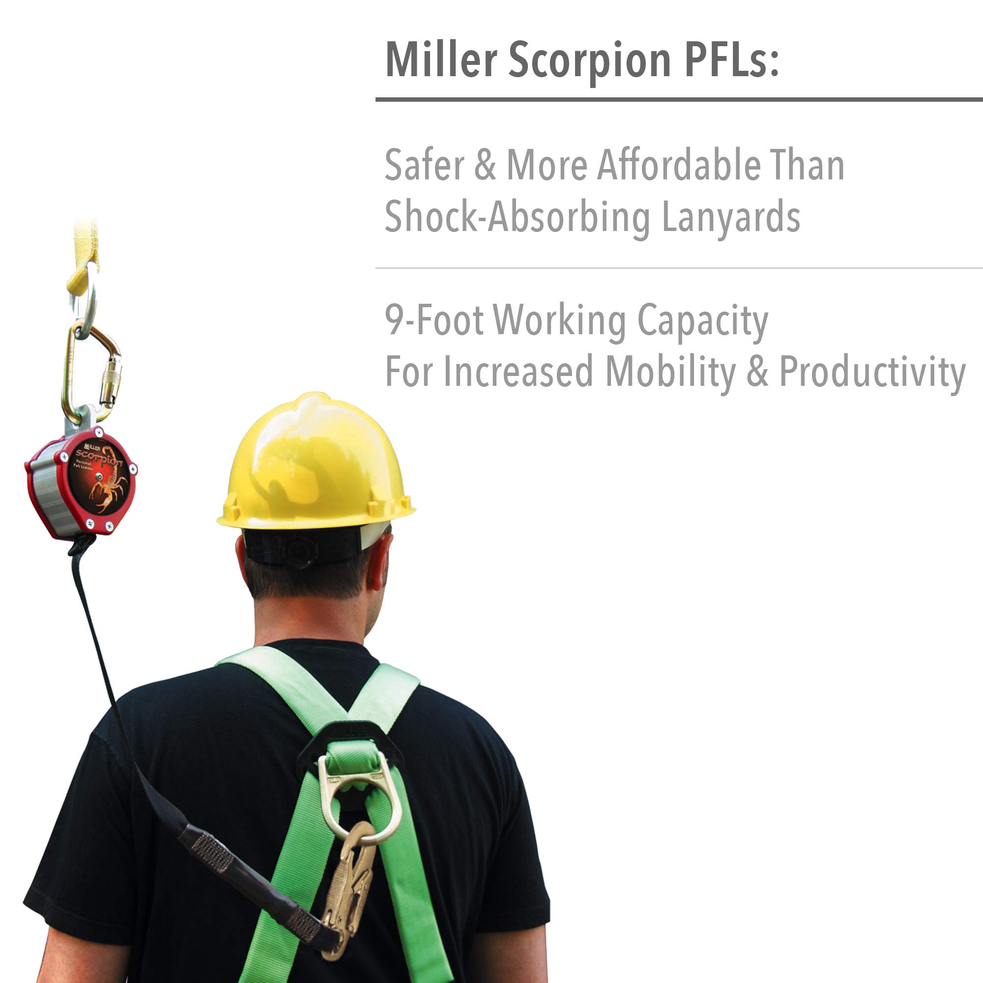 Miller Scorpion 9-Foot Personal Fall Limiter with Steel Locking Rebar Hook w/Swivel Shackle & Steel Locking Snap Hook, 310 lb. Capacity (PFL-6/9FT) , Red