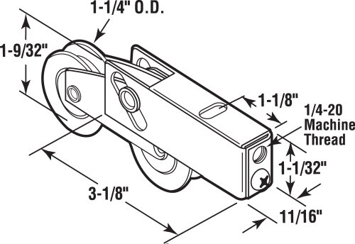 Prime-Line D 1735 Roller Assembly, 1-1/4 In. Tandem Wheels, Concave Edge, Ball Bearing (Single Pack)