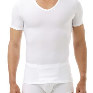 Underworks Mens Microfiber Compression V-Neck T-shirt, Large, White